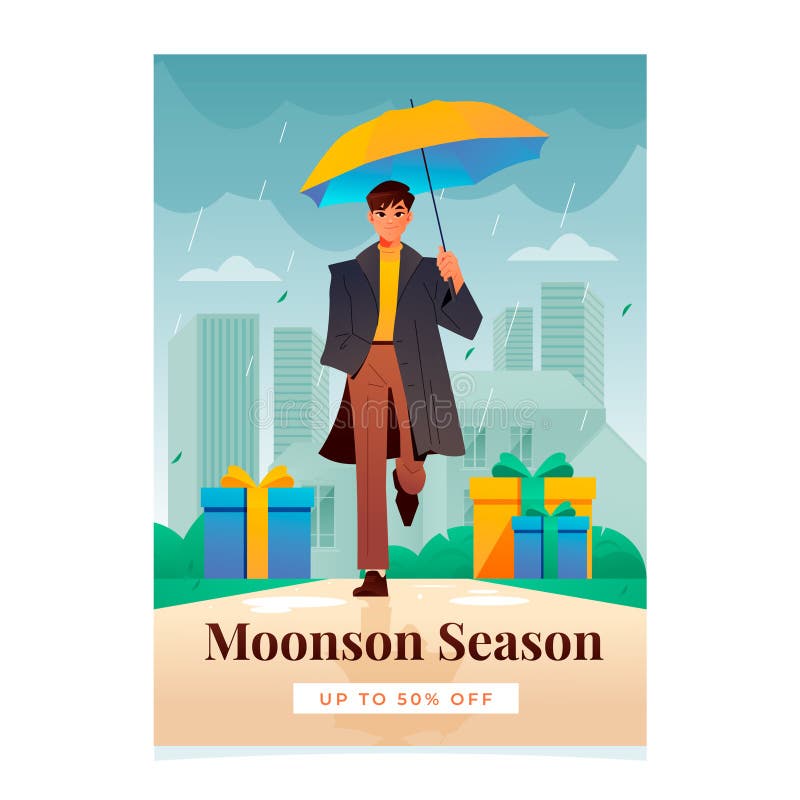 Hand Drawn Monsoon Season Poster Stock Illustration - Illustration of ...