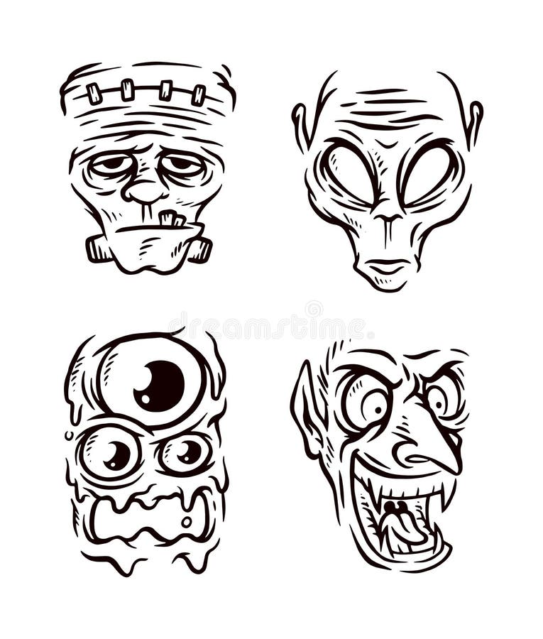 Hand Drawn Monster Face Illustration Stock Vector - Illustration of ...