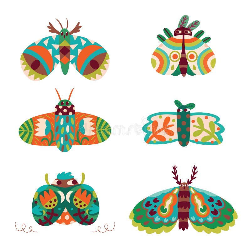 Hand Drawn Moth Collection with Floral Ornaments Stock Vector ...