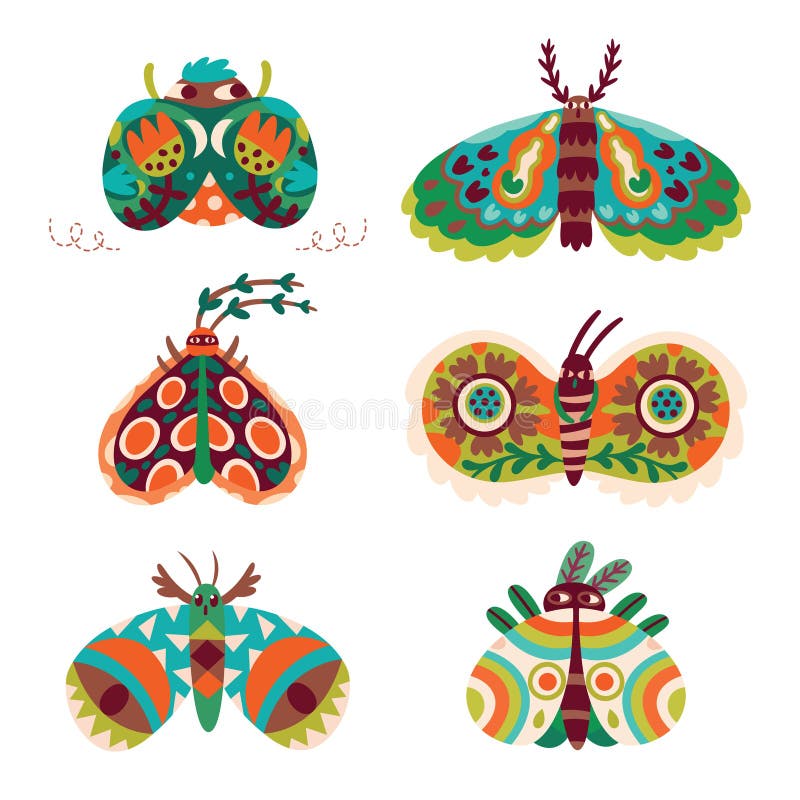 Hand Drawn Moth Collection with Floral Ornaments Stock Vector ...