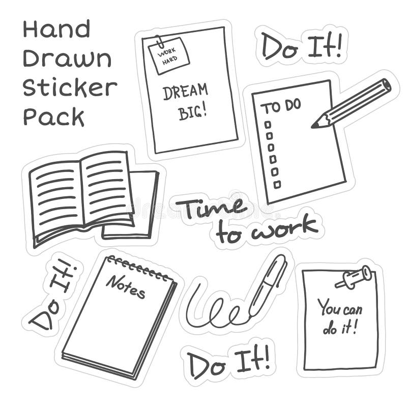 Hand Drawn Motivation Sticker Pack on White Background Stock Vector ...