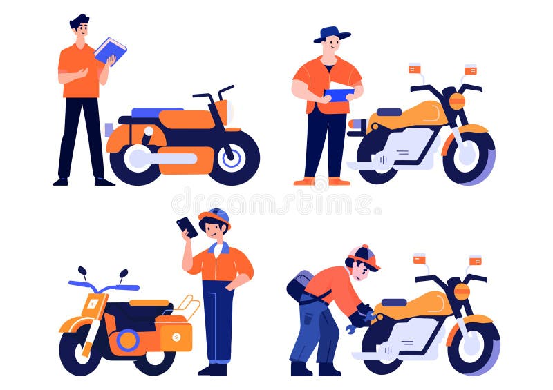 Hand Drawn Motorcycle Mechanic in Flat Style Stock Vector ...