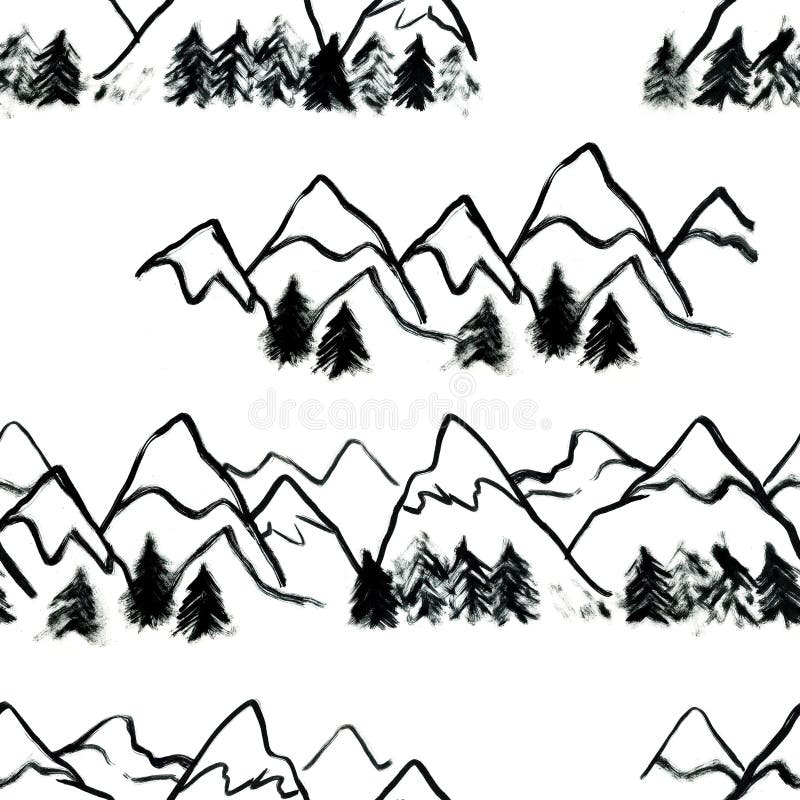 Hand Drawn Mountain Seamless Pattern Landscape Stock Photo - Image of ...