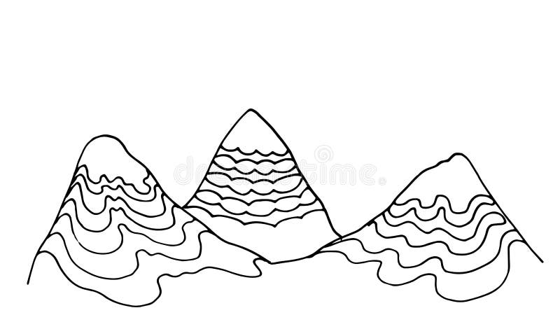 Hand-drawn Mountains in Doodle Style Black Outline on White Background ...