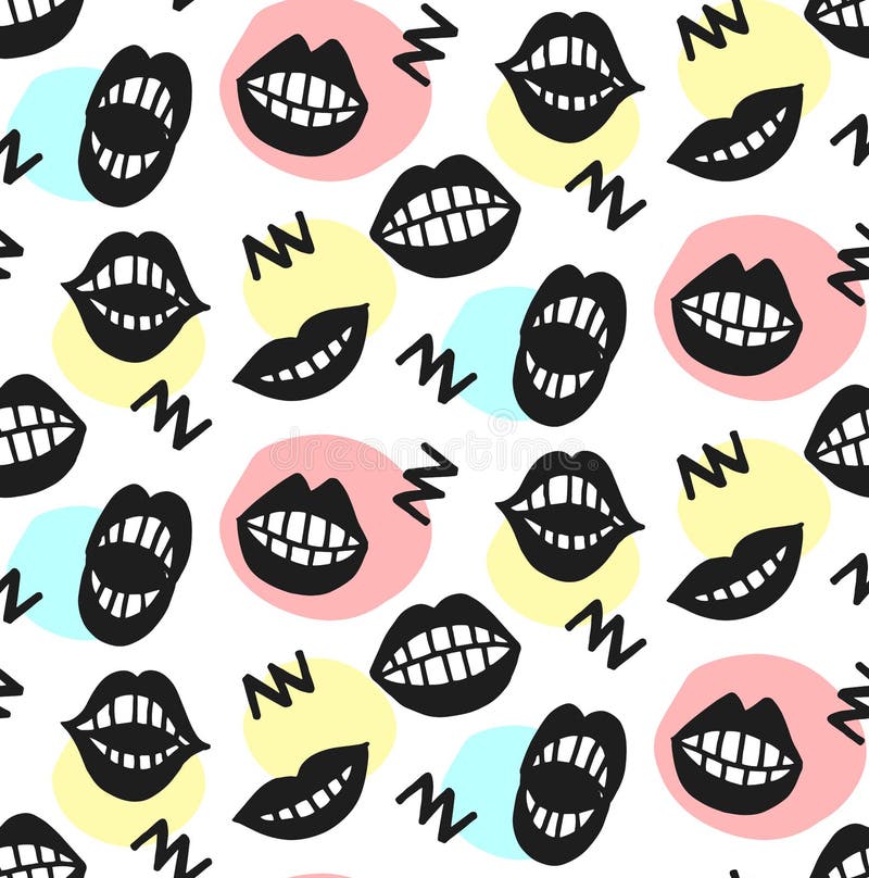 Hand Drawn Mouth Lips Seamless Vector Pattern Stock Vector ...