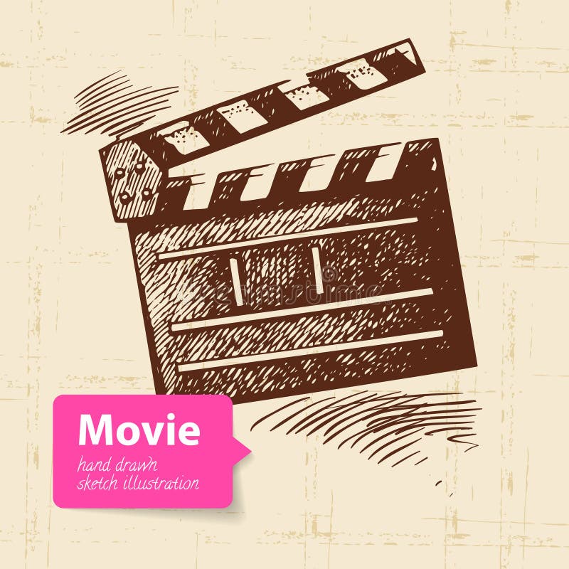 Movie and Film Set. Hand Drawn Vintage Illustrations Stock Vector ...