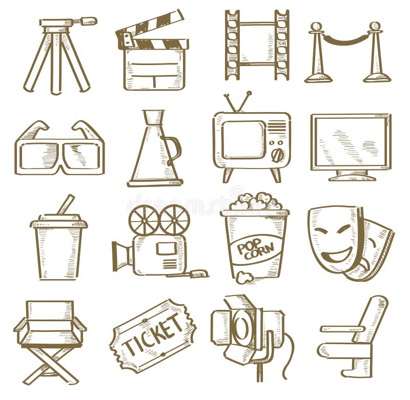 Line Drawing Movie Objects- Vector Stock Vector - Illustration of ...