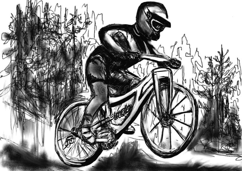 Hand drawn mtb downhill stock illustration. Illustration of bicycle ...