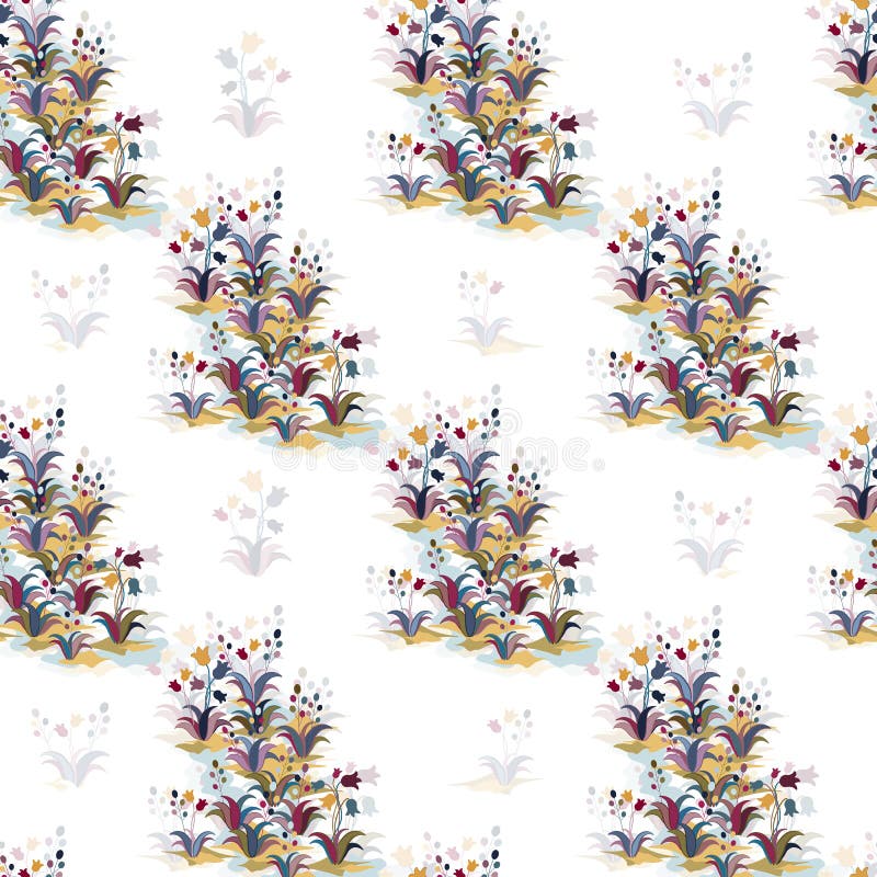 Hand-drawn Multi-colored Plants and Flowers Bells Seamless Pattern ...