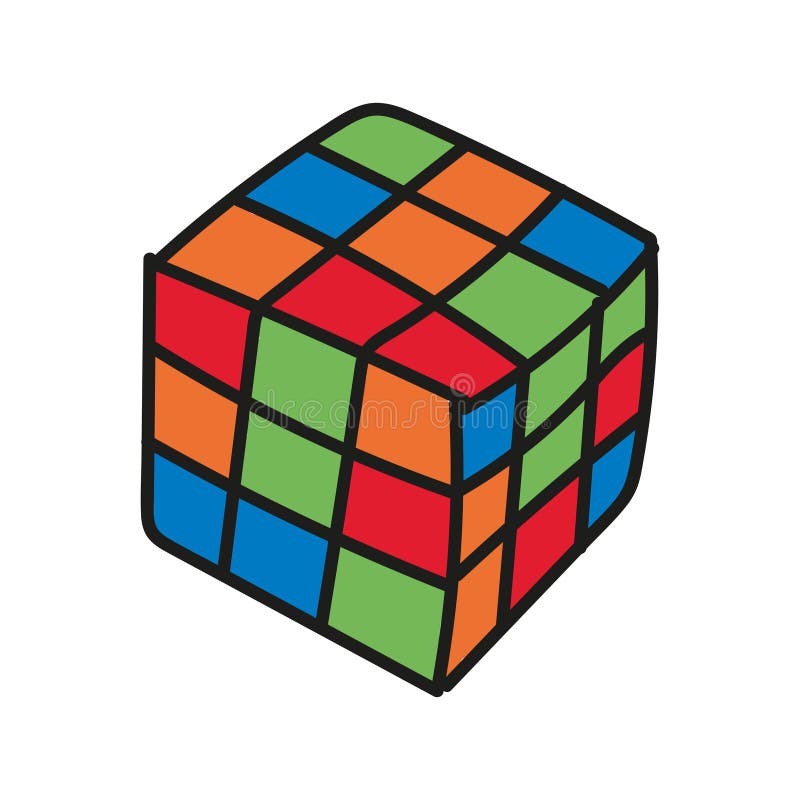Hand Drawn Multicolored 3D Cube Icon Editorial Stock Image ...