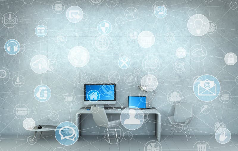 Hand Drawn Multimedia Presentation Concept in Office 3D Rendering Stock ...