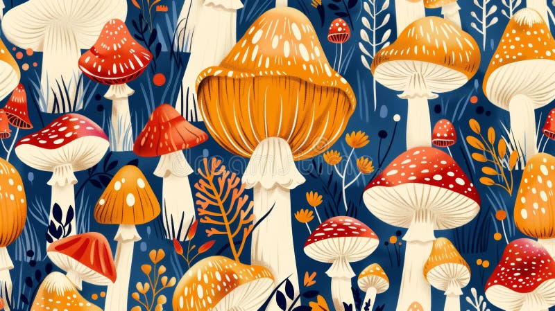 Hand-drawn Mushroom Design, Colorful Mushroom Pattern with a Charming ...
