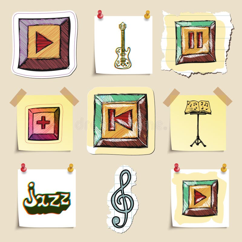 Hand Drawn Music Emblems Set. Isolated Stock Vector - Illustration of ...