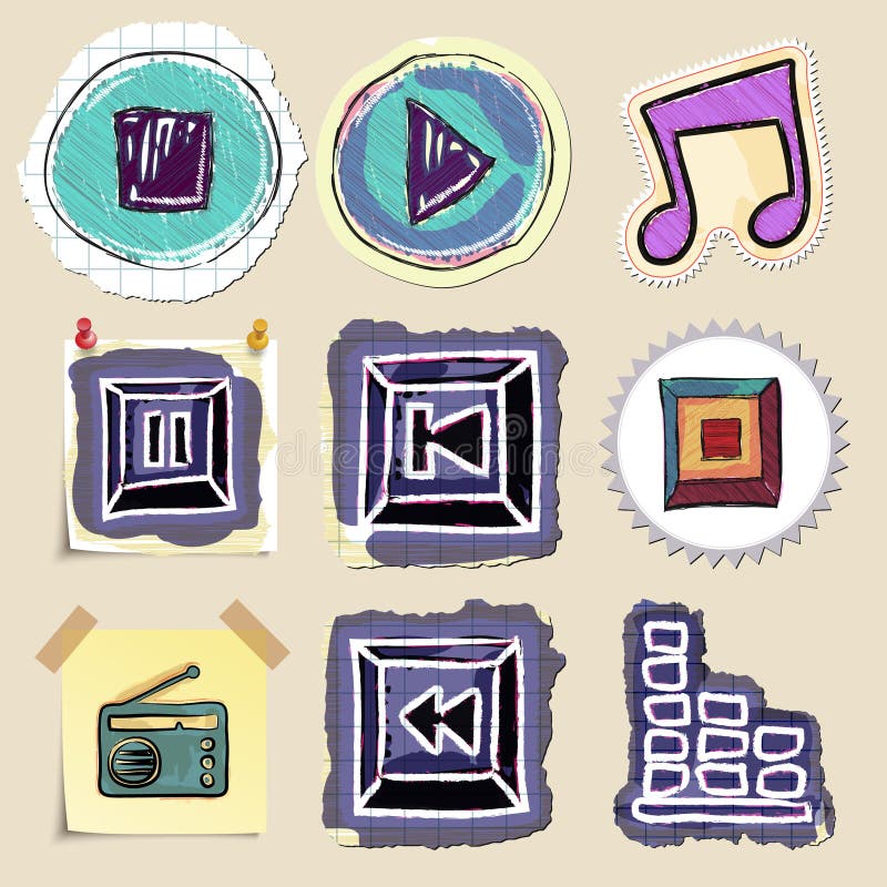 Hand Drawn Music Emblems Set. Isolated Stock Vector - Illustration of ...