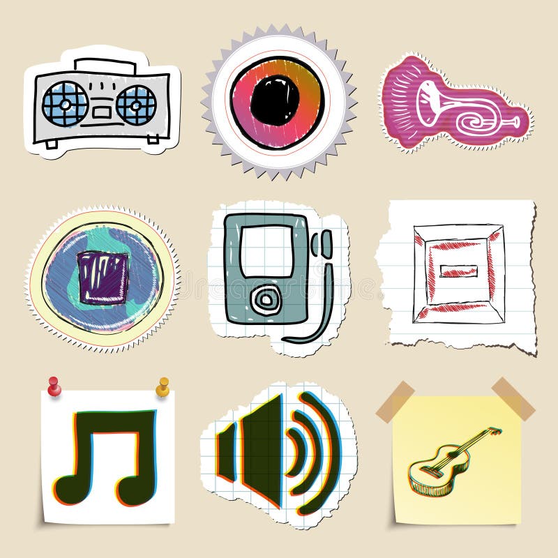 Hand Drawn Music Emblems Set. Isolated Stock Vector - Illustration of ...