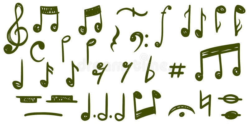 Hand Drawn Music Notes Doodle Icon Set Isolated on White Background ...