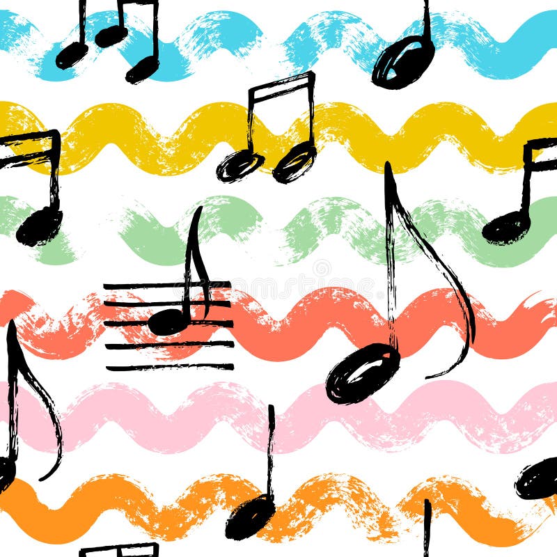 Music Notes Seamless Vector Pattern with Waves Stock Vector ...