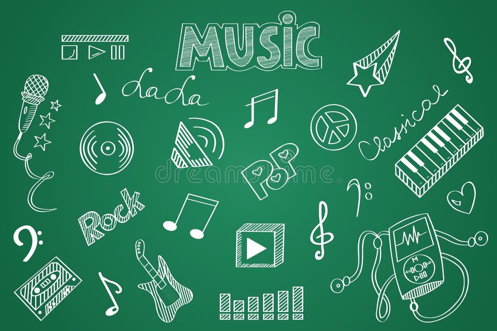 Hand Drawn Music Set. Chalk on the Blackboard Stock Vector ...