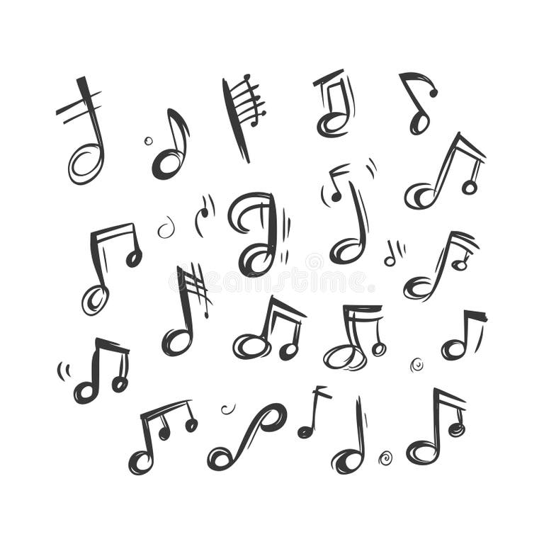 Hand-drawn Musical Notes Scattered on White Background a Delightful ...