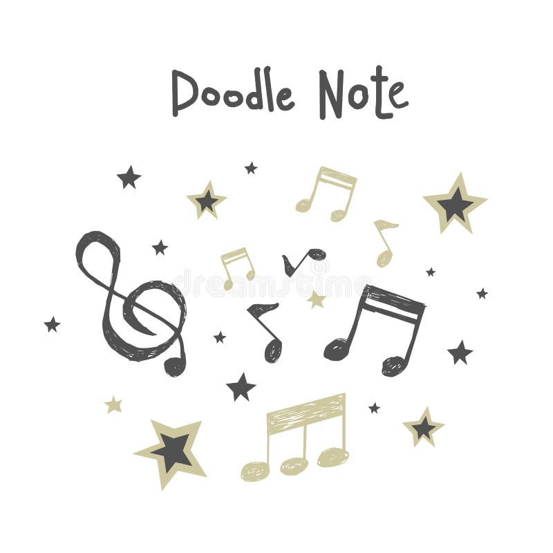 Hand Drawn Musical Notes and Stars and a Treble Clef. Musical Notes in ...