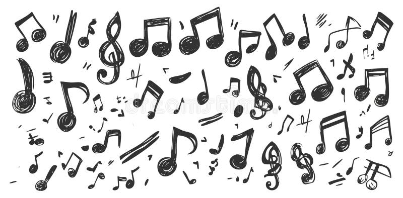 Hand-drawn Musical Notes and Symbols in Black and White Sketch Style ...