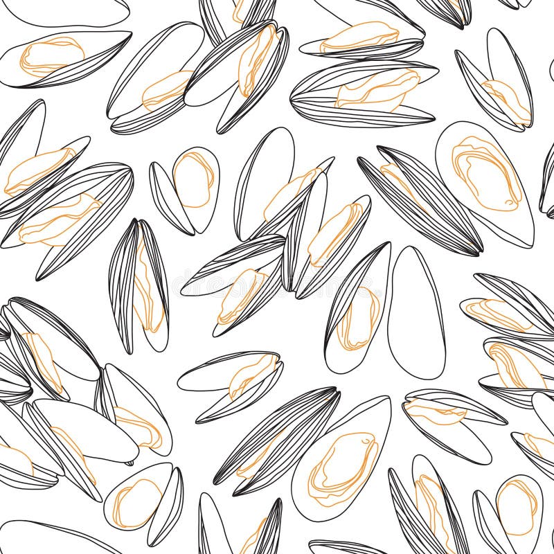 Mussels Sketch Design Seamless Line Pattern on White Stock Vector ...