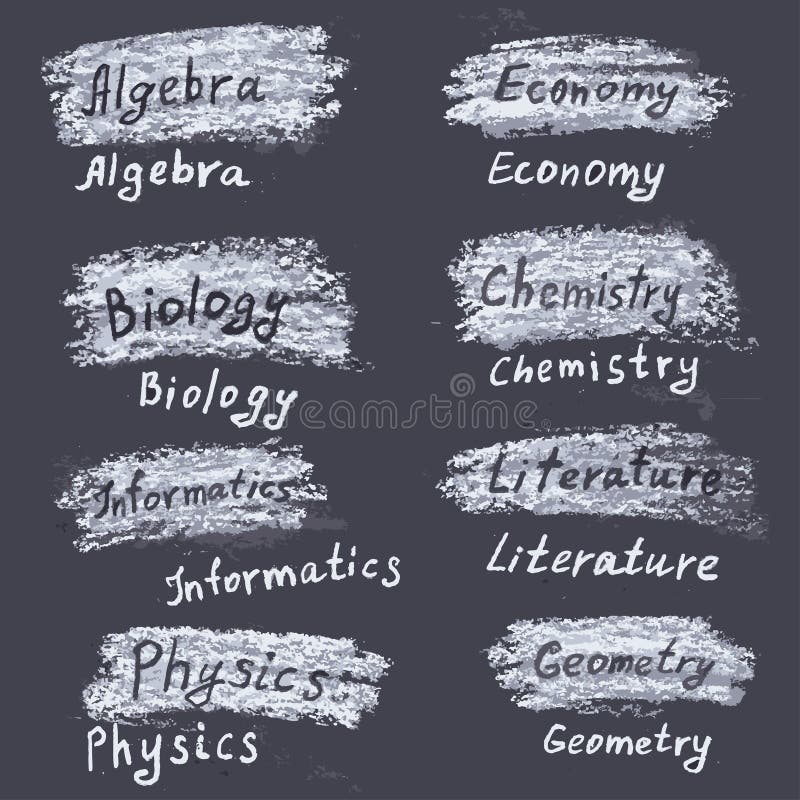 Hand Drawn Names of Subjects at the University. Chalk on the Blackboard ...