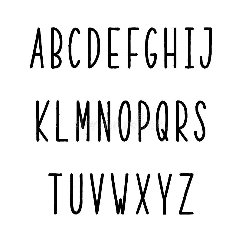 Hand drawn narrow alphabet stock illustration. Illustration of ...