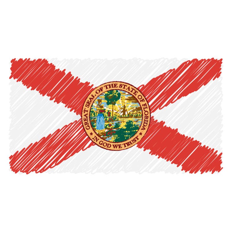 Hand Drawn National Flag of Florida Isolated on a White Background ...