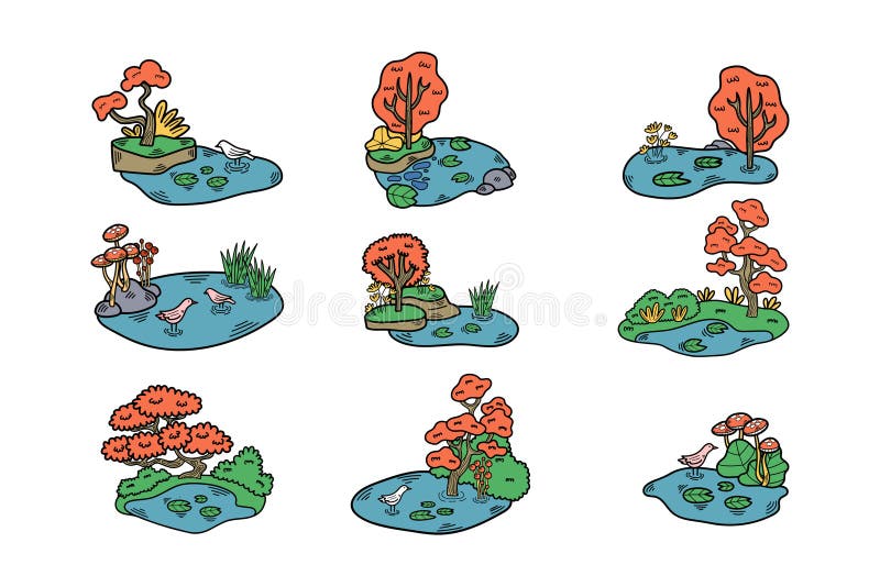 Hand Drawn Natural Island in Flat Style Stock Vector - Illustration of ...