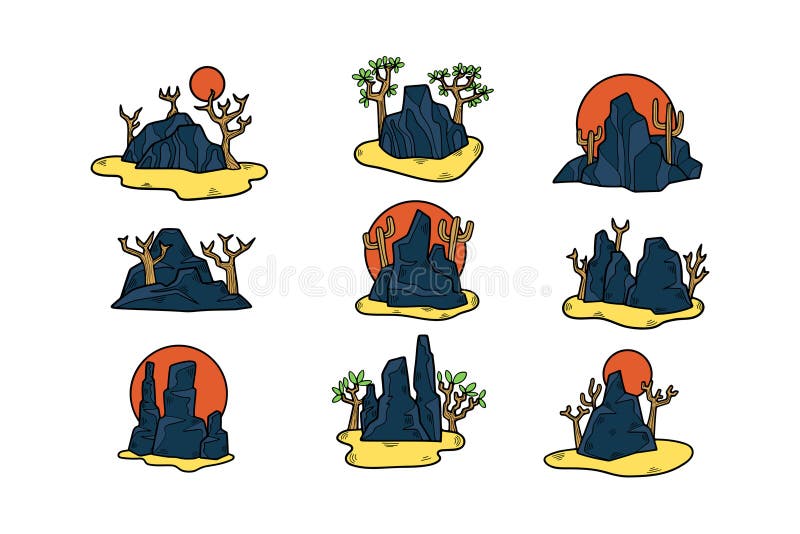 Hand Drawn Natural Island in Flat Style Stock Vector - Illustration of ...