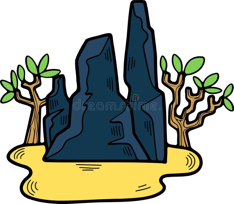 Hand Drawn Natural Island in Flat Style Stock Vector - Illustration of ...