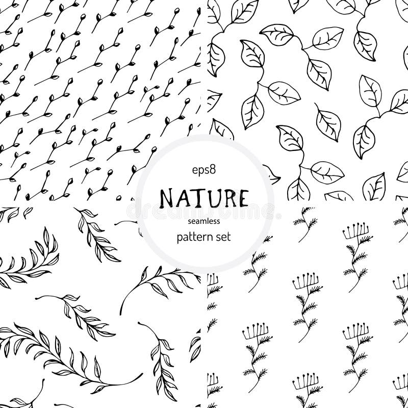 Hand Drawn Nature Pattern stock vector. Illustration of plant - 93745734