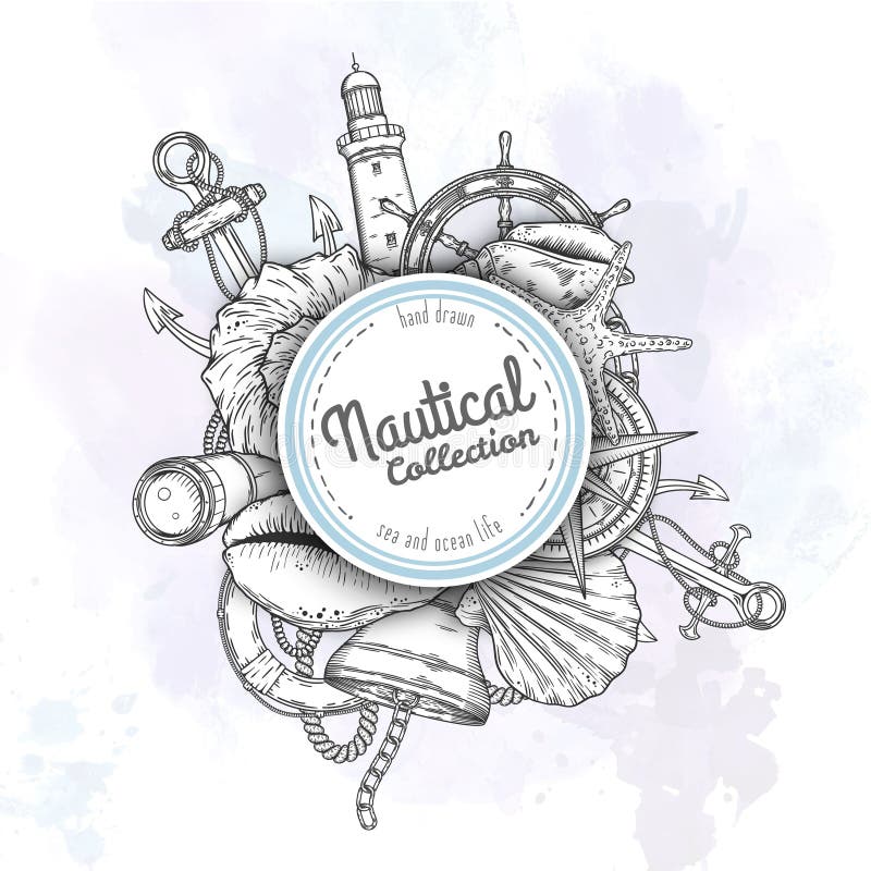 Hand Drawn Nautical Illustrations. Stock Vector - Illustration of ...