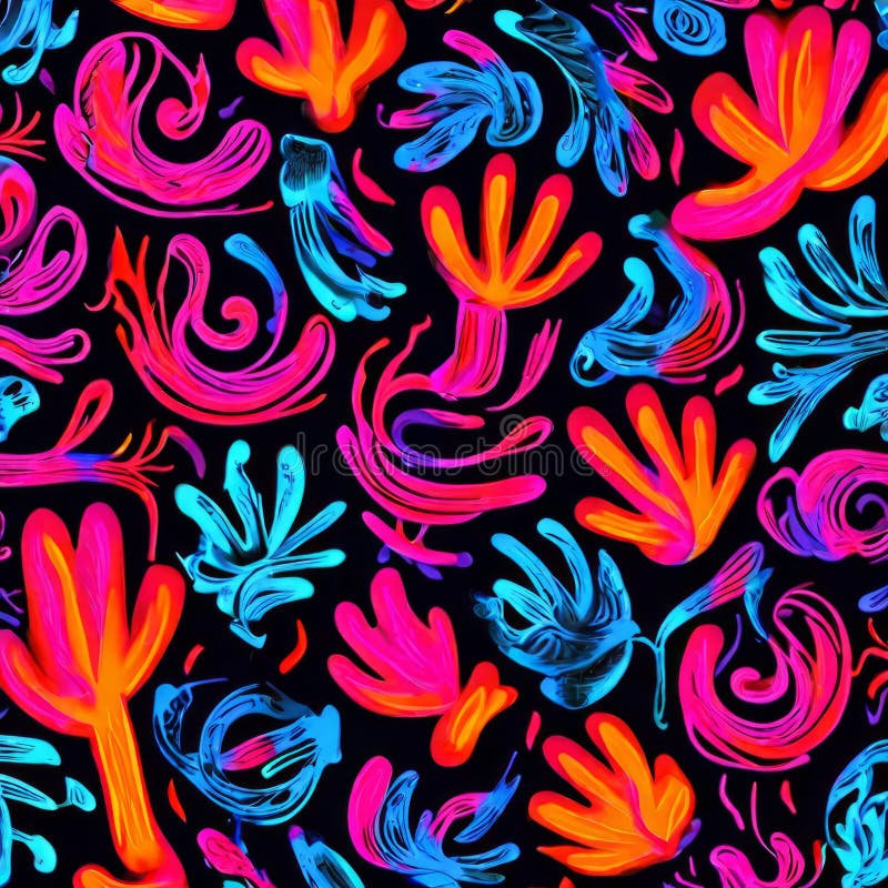 Hand Drawn Neon Pattern Playful and Vibrant Design Featuring Hn Stock ...