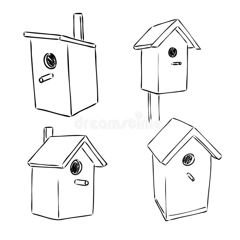 Hand Drawn Nesting Boxes Doodle. Birdhouse in Sketch Style. Vector ...