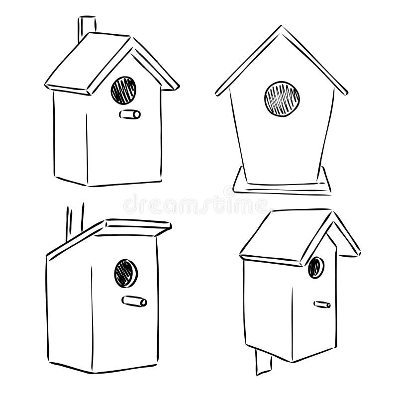 Hand Drawn Nesting Boxes Doodle. Birdhouse in Sketch Style. Vector ...