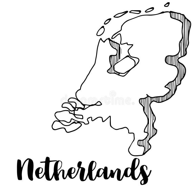 Netherlands Outline Vector Map Hand Drawn With. Stock Vector ...