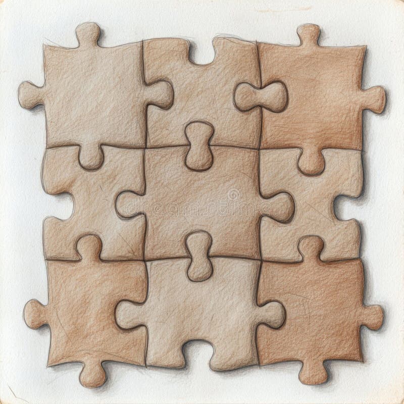 Hand-drawn Neutral Puzzle Pieces Interlocking on Textured Background ...
