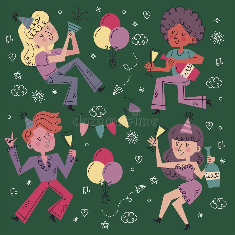 Hand Drawn New Year Stickers Abstract Design Vector Illustration Stock ...