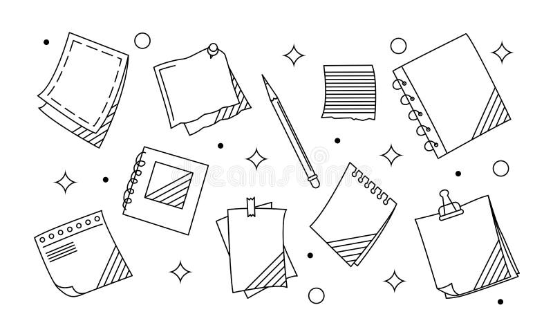 Hand Drawn Note Paper Doodle Set. Sticky Notes Set Stock Illustration ...