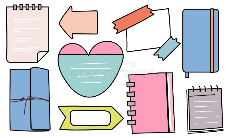 Hand Drawn Note Paper Doodle Set. Sticky Notes Set Stock Illustration ...