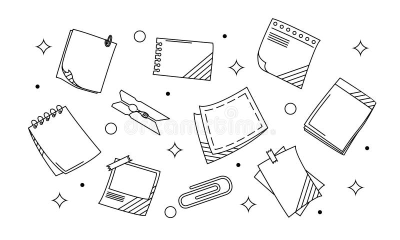 Hand Drawn Note Paper Doodle Set. Sticky Notes Set Stock Illustration ...