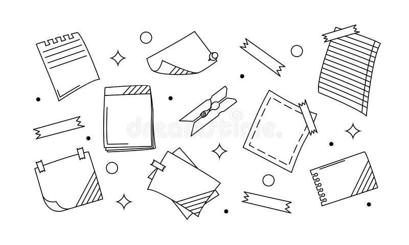 Hand Drawn Note Paper Doodle Set. Sticky Notes Set Editorial Photo ...