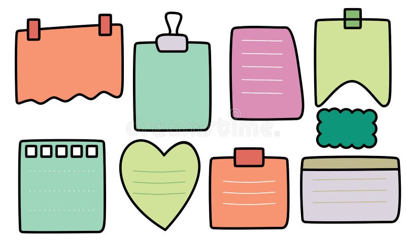 Hand Drawn Note Paper Doodle Set. Sticky Notes Set Editorial Image ...