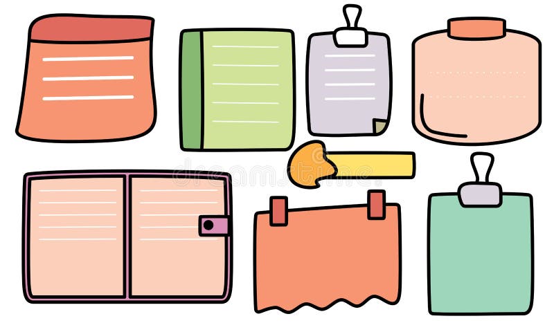 Hand Drawn Note Paper Doodle Set. Sticky Notes Set Editorial Stock ...