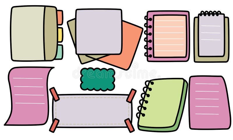 Hand Drawn Note Paper Doodle Set. Sticky Notes Set Editorial Stock ...