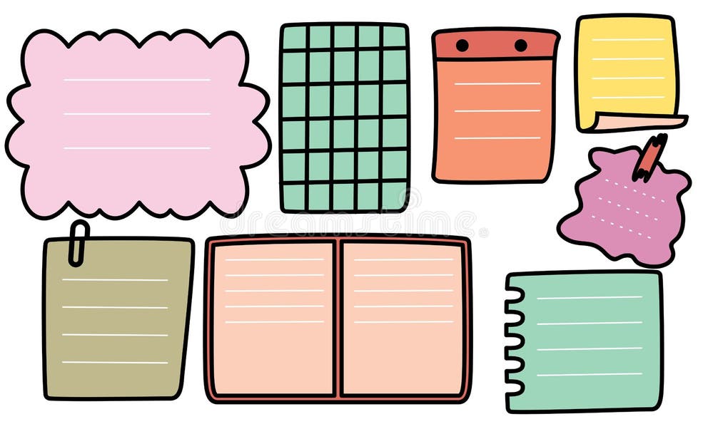 Hand Drawn Note Paper Doodle Set. Sticky Notes Set Editorial ...