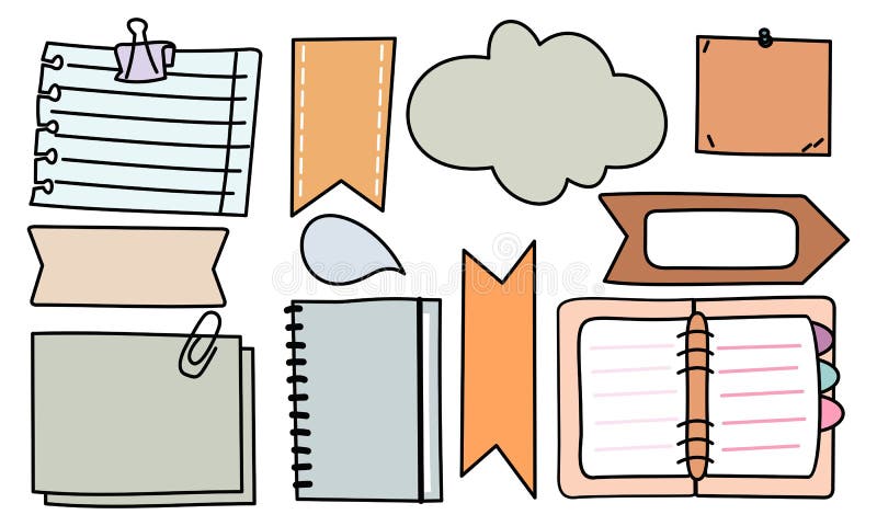 Hand Drawn Note Paper Doodle Set. Sticky Notes Set Editorial Stock ...