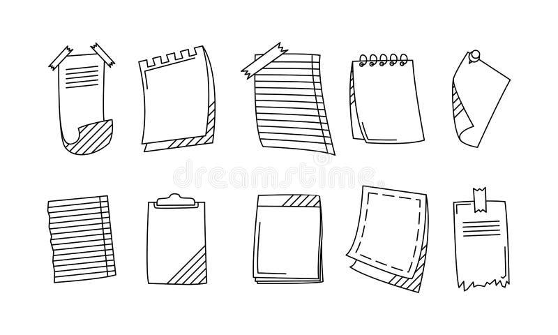 Hand Drawn Note Paper Doodle Set. Sticky Notes Set Editorial Photo ...